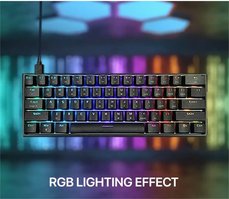 FANTECH MAXFIT61 Frost 60% Mechanical Keyboard, Type-C Compact 61keys Hot Swappable RGB Gaming Keyboard for Windows PC, Linear Red Switch - Black