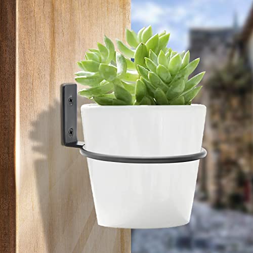Jiozermi 2 Pack 6 inch Flower Pot Holder Ring, Flower Pot Holder Ring Wall Mounted Set Wall Mounted Metal Planter Hanger Matte Black Hanging Plant Holder
