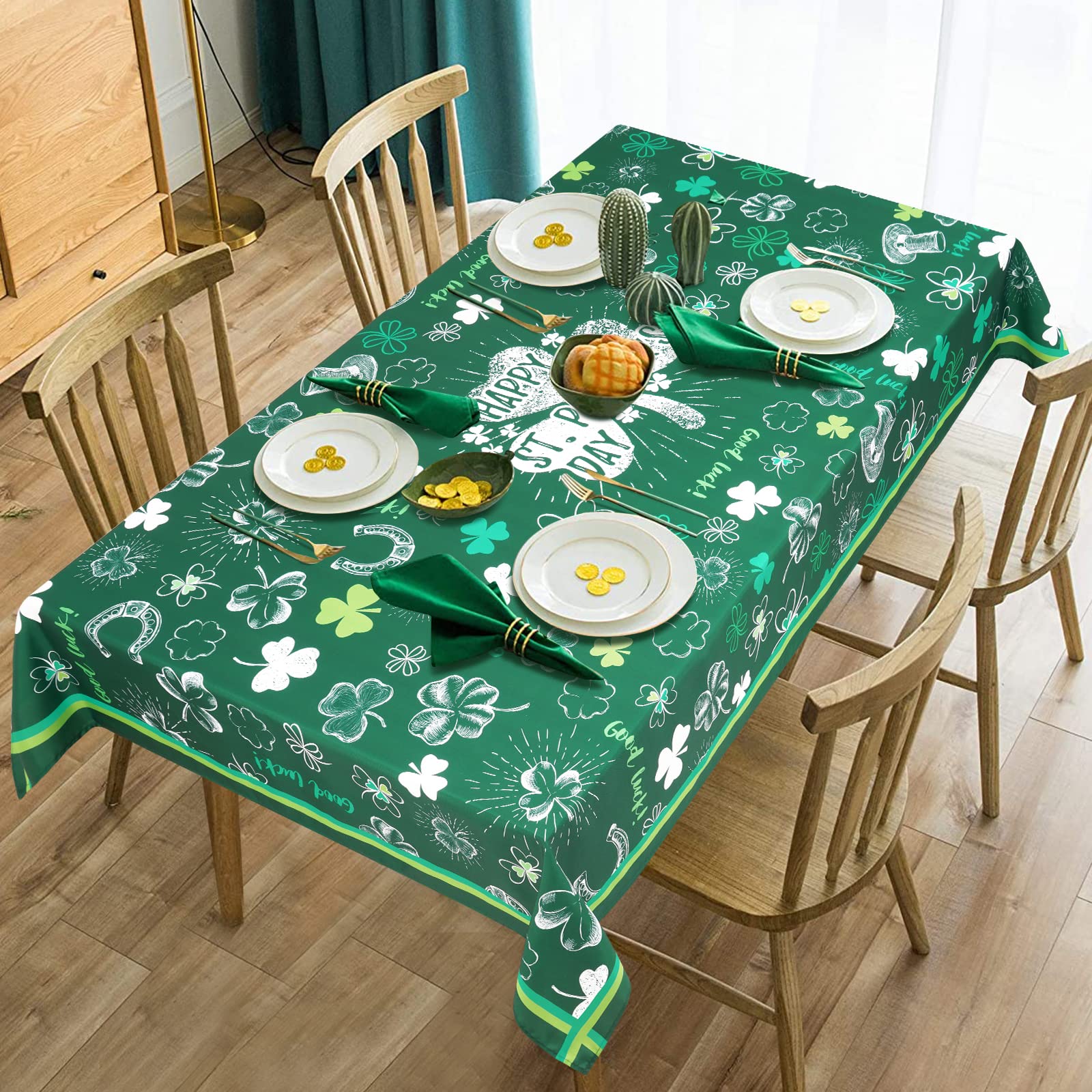 Fascidorm St Patrick's Day Tablecloth, Rectangular Waterproof Wrinkle Resistant St.Patrick's Day Shamrock Decorations Table Cloth, St Patrick's Day Holiday Kitchen Dinner Party Decoration, 60" x 84"