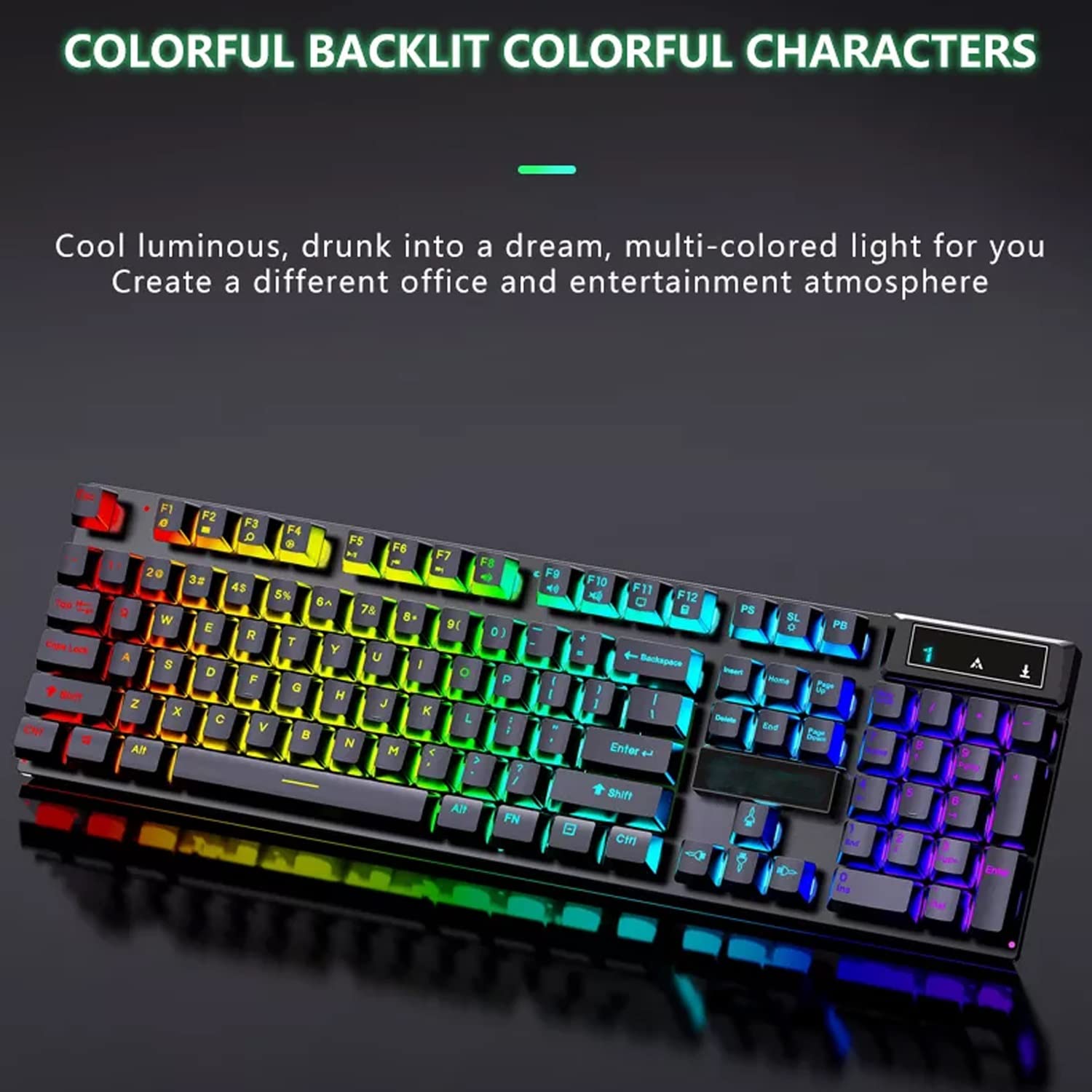 EXHNLE Wired Gaming Keyboard Mouse Combo LED Rainbow Backlit Gaming Keyboard RGB Gaming Mouse, USB Wired Backlit Keyboard (Color : Black)