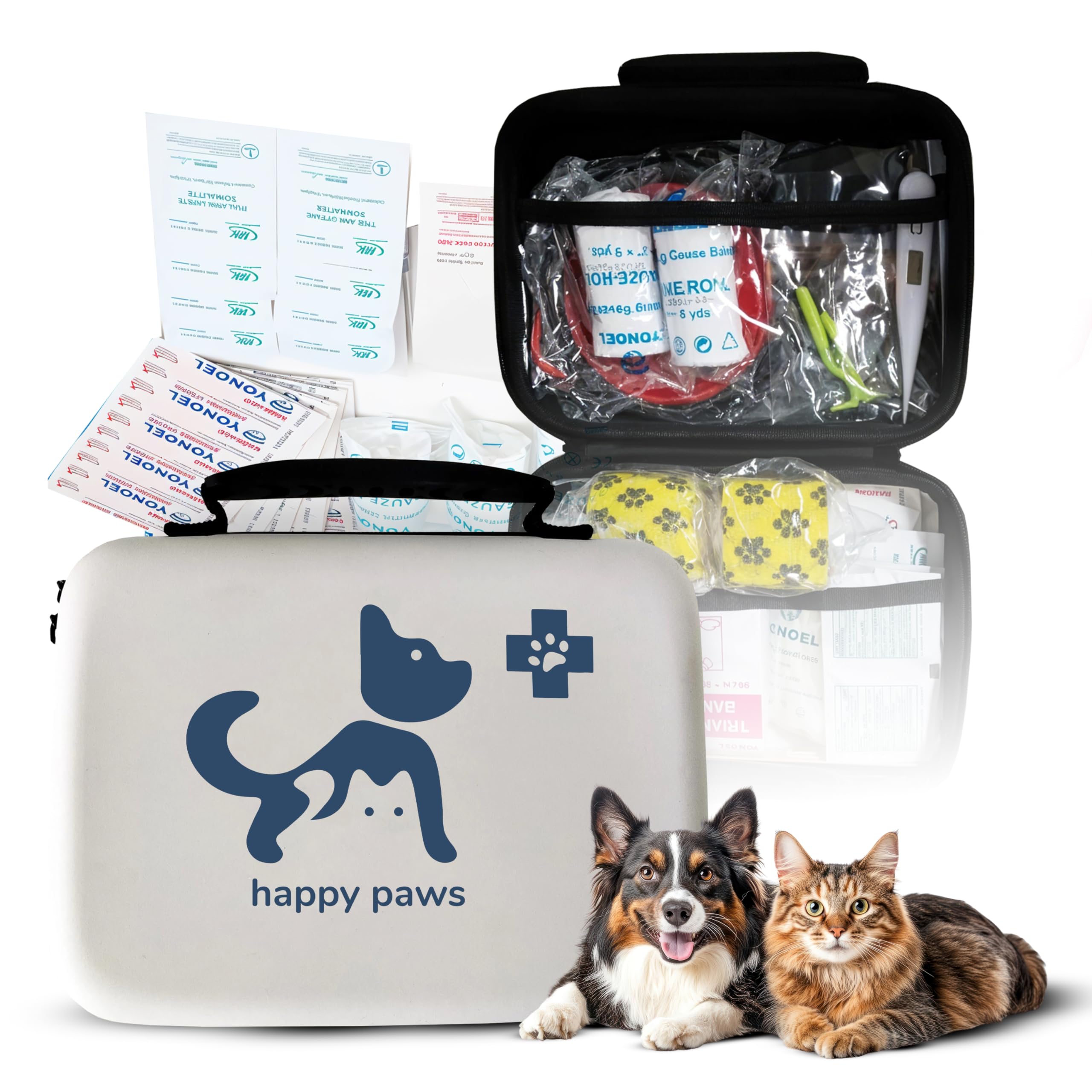 Happy Paws Pet First Aid Kit for Dogs and Cats - Complete Travel Emergency Kit, Puppy and Cat Safety, Portable First Aid Solution for Pets, Ideal for Home or Outdoors