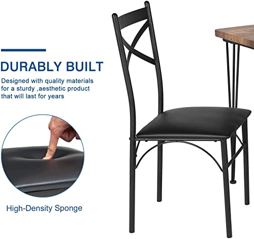 VECELO Room Table Chairs Ideal for Home Kitchen Dinette Breakfast Nook, Dining Set for 4, Black