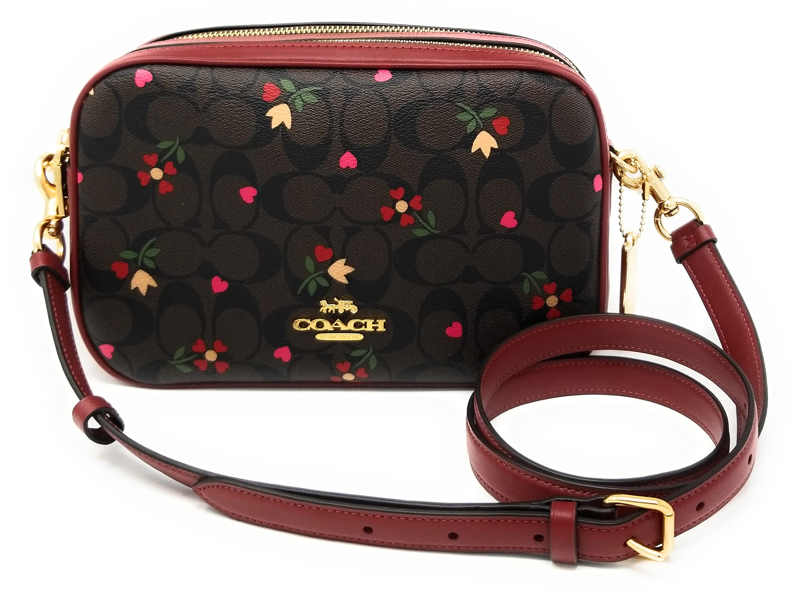 COACH Women's Jes Crossbody Bag in Signature Canvas (Heart Petal Print - Brown - Multi)