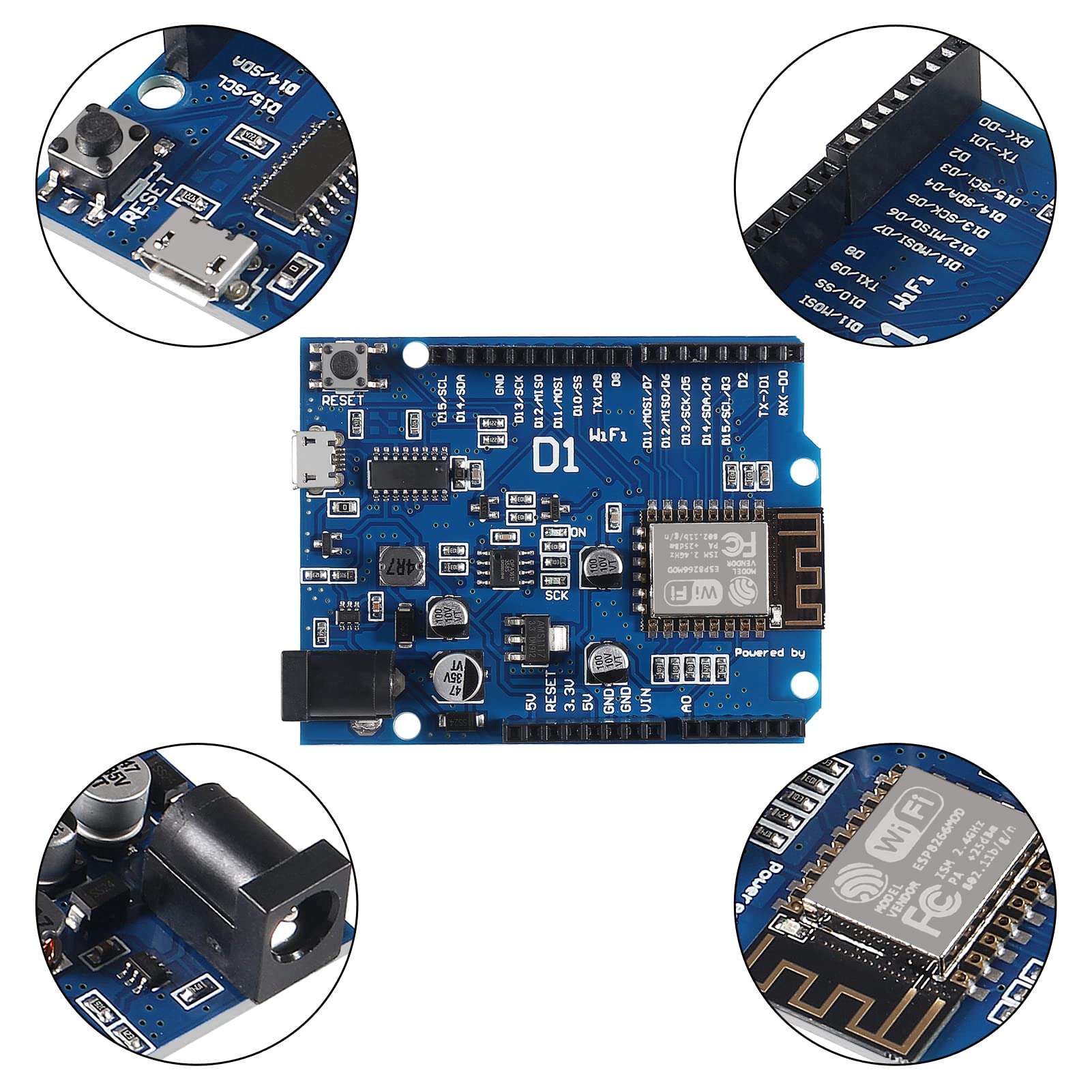 DWEII 3PCS D1 NodeMCU WiFi ESP8266 ESP-12F CH340 Micro USB Serial Chip IoT Development Board ESP8266 3.3V PCB Antenna WLAN I2C IIC SPI Compatible with Arduino IDE