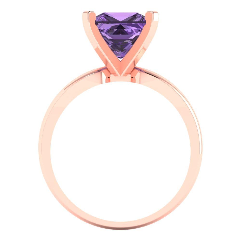 Clara Pucci 2.5ct Princess Cut Solitaire Simulated Alexandrite Engagement Wedding Bridal Wedding Anniversary Ring in 14k Rose Gold 7.75