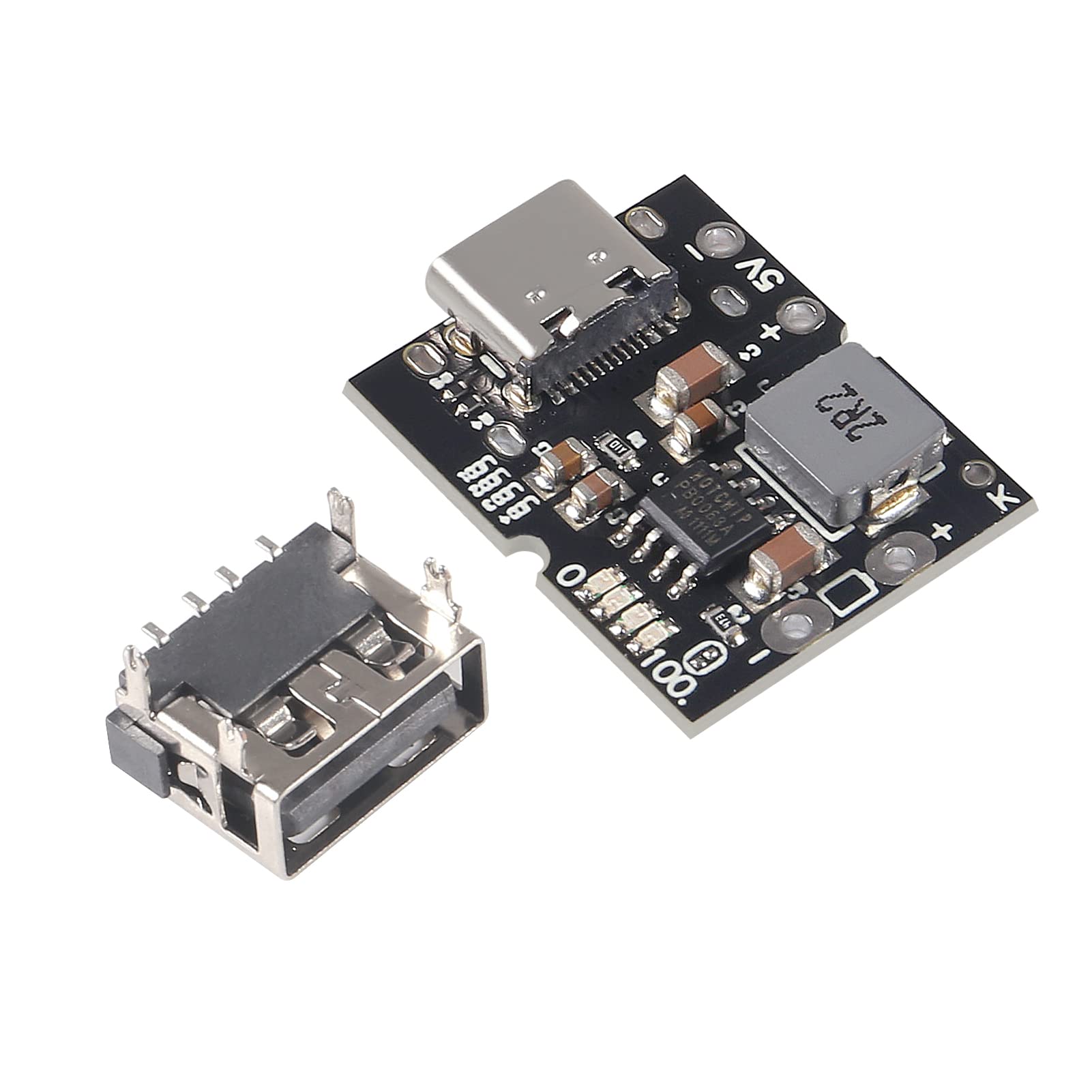 DWEII 5PCS Type-C USB 5V 2A Boost Converter Step-Up Power Module Lithium Battery Charging Protection Board LED Display USB for DIY Charger (no Welding Version)