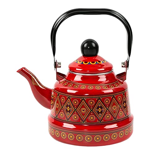 KLKCMS Large 2.5L Enameled Tea Kettle Tea Pot Easy Clean No Whistling Cookware Glazed Classic Design Portable Teakettle for Stovetop for Home, Red A