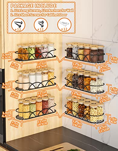 SWTYMIKI 6 Pack Spice Rack Wall Mount Rainbow Design Hanging Spice Shelf Organizer for Cabinet Strong & Stable Metal Seasoning Organizer for Kitchen Cabinet Wall and Pantry Organization Storage,Black