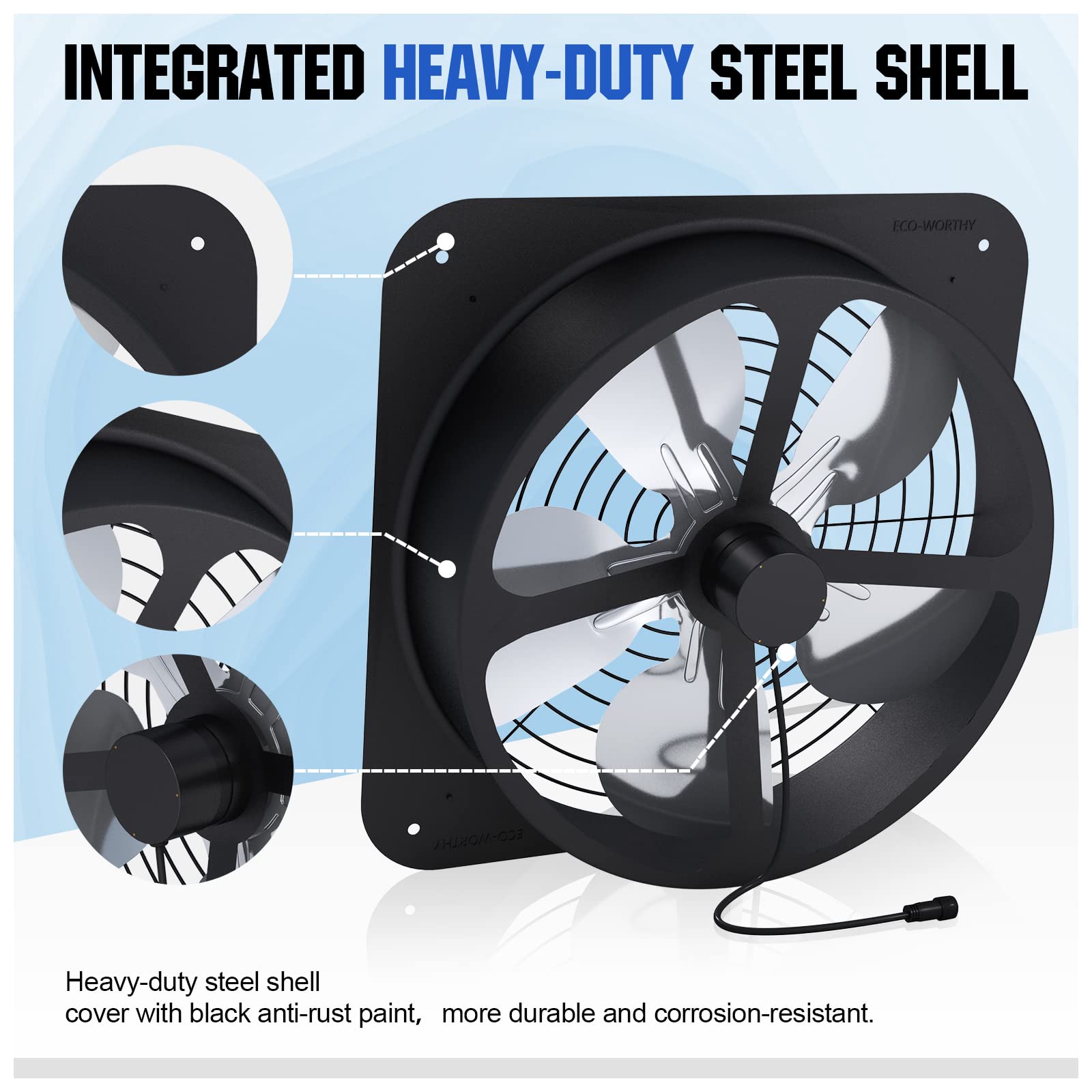 ECO-WORTHY Solar Attic Ventilation Fan KIT, Large Airflow Fan 2000CFM for Greenhouse, Powered by 100W Solar Panel, Stable flow form 25W Motor - DELIVERY IN 2 PARCELS