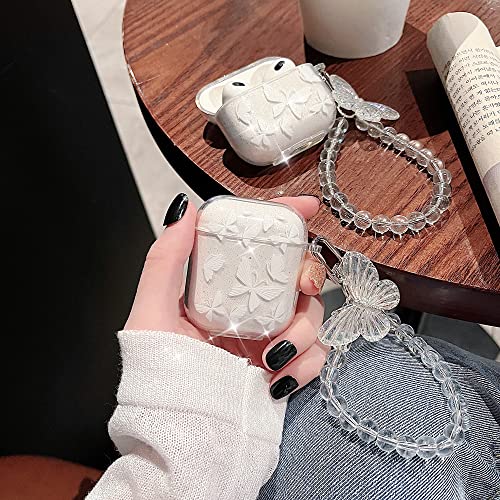 Srddty Compatible with AirPods Case Cute Clear Glitter, Shockproof Soft TPU Protective Airpod Case Cover for Girls Women with Keychain Designed for AirPods 1st & 2nd Generation, Butterfly
