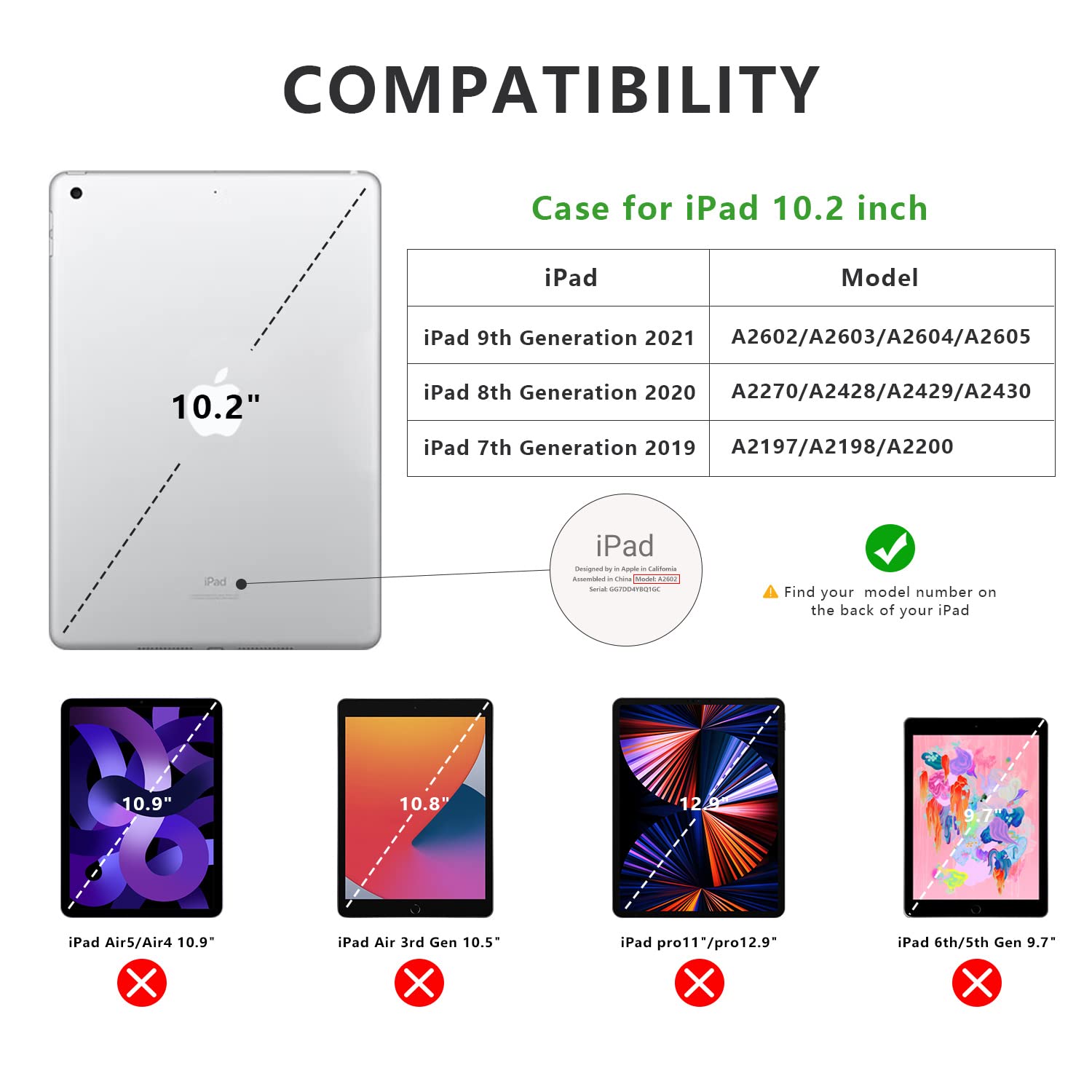 Dwopar Case for iPad 10.2, iPad 9th Generation 2021/ iPad 8th Generation 2020/ iPad 7th Generation 2019, Clear Hard Back Shell, Shockproof Transparent Protective Cover, Trifold Stand (Black)