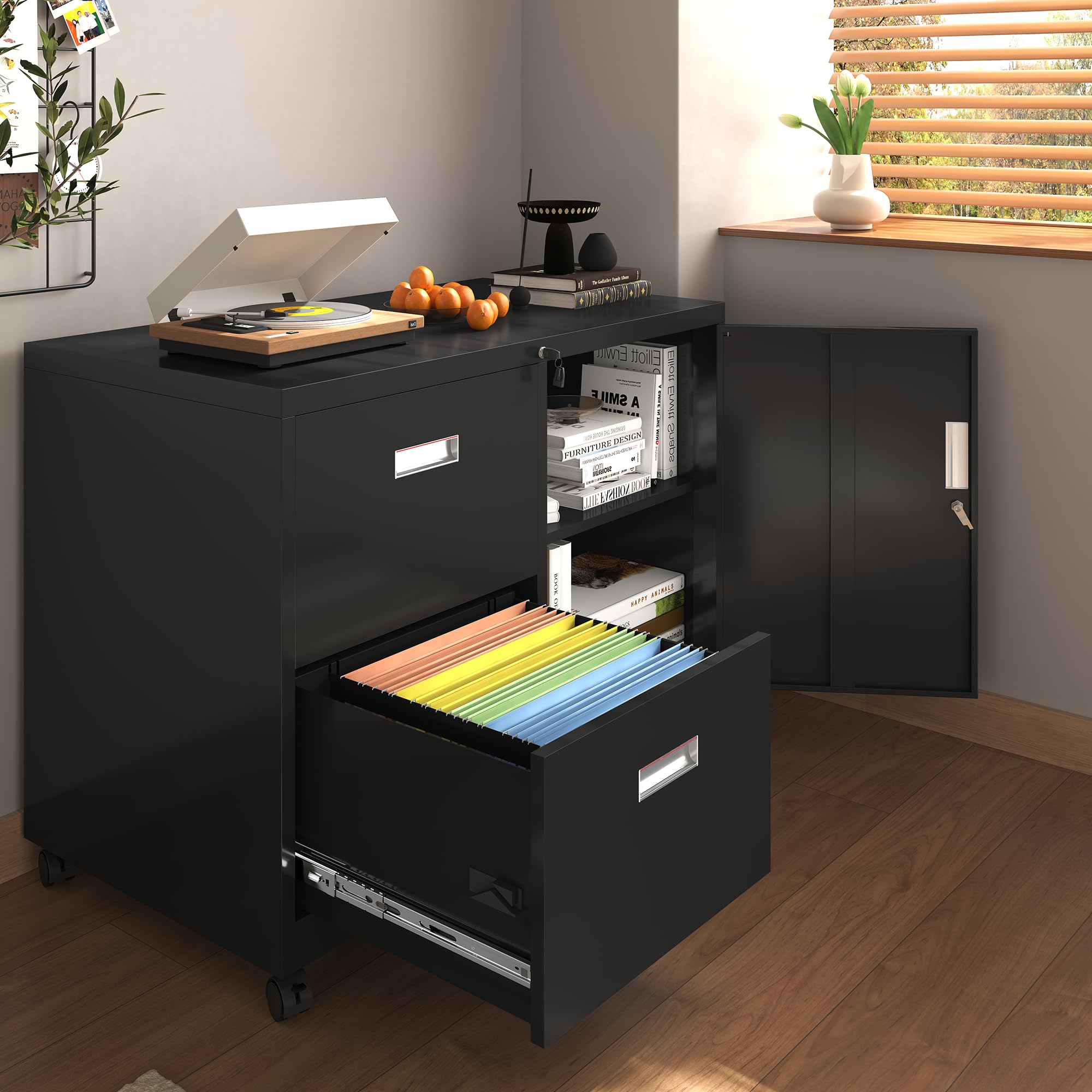 CENOVE Metal Storage Cabinet - Lockable Garage Cabinet with 4 Adjustable Shelves | Garage Storage Cabinet for Office, Warehouse, School, Gym, Basement Black 71INCH