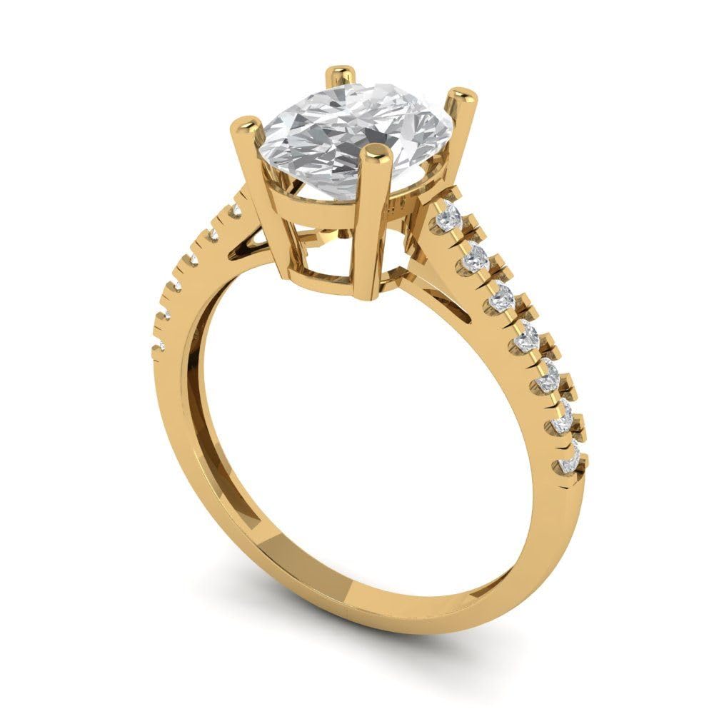 Clara Pucci 2.71 ct Oval Cut Solitaire W/Accent Genuine Moissanite Engagement Promise Anniversary Bridal Ring 18K Yellow Gold Size 4.25
