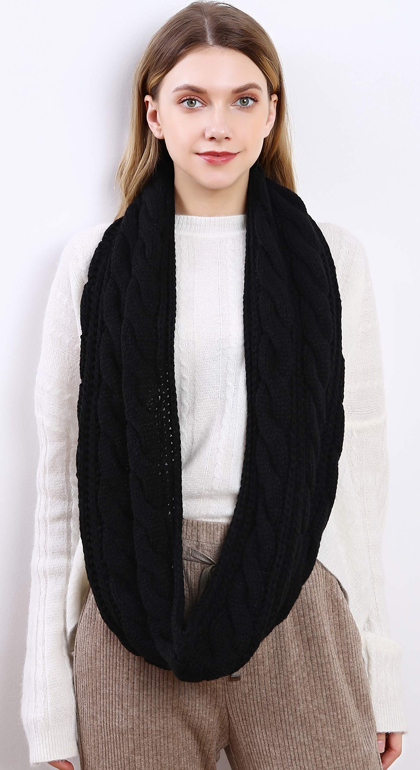 NEOSAN Womens Thick Ribbed Knit Winter Infinity Circle Loop Scarf Twist Black