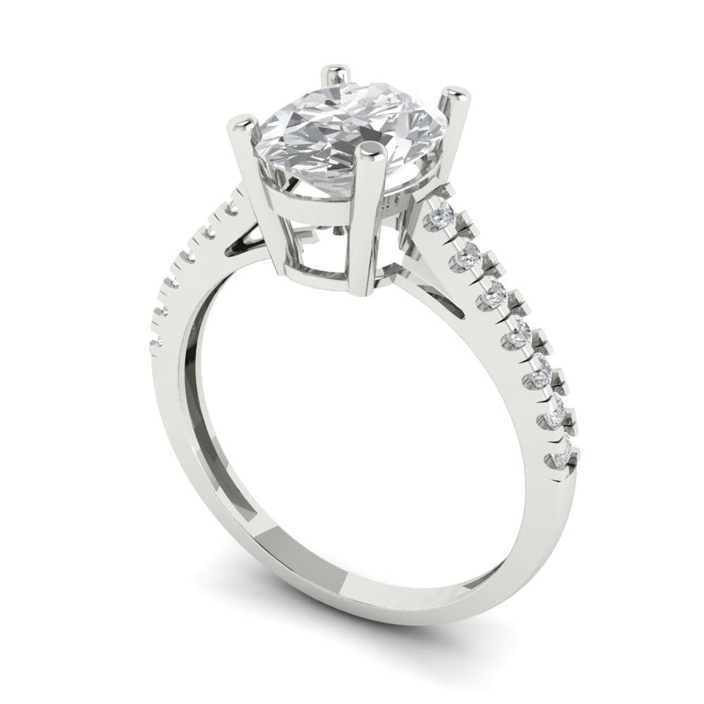 Clara Pucci 2.71 Carat Oval Cut Custom Engraving Moissanite Simulated Diamond Engagement Unique Everlasting Ring 14k White Gold Size 5 US