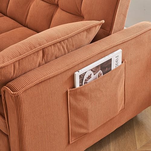 ERYE 3 in 1 Convertible Sleeper Sofabed,Modern Corduroy Upholstered Loveseat Sofa&Couch with Pull Out Sleep Couch Bed, Side Storage Pockets and 2 Pillows for Home,Office,Apartment,RV Living Room