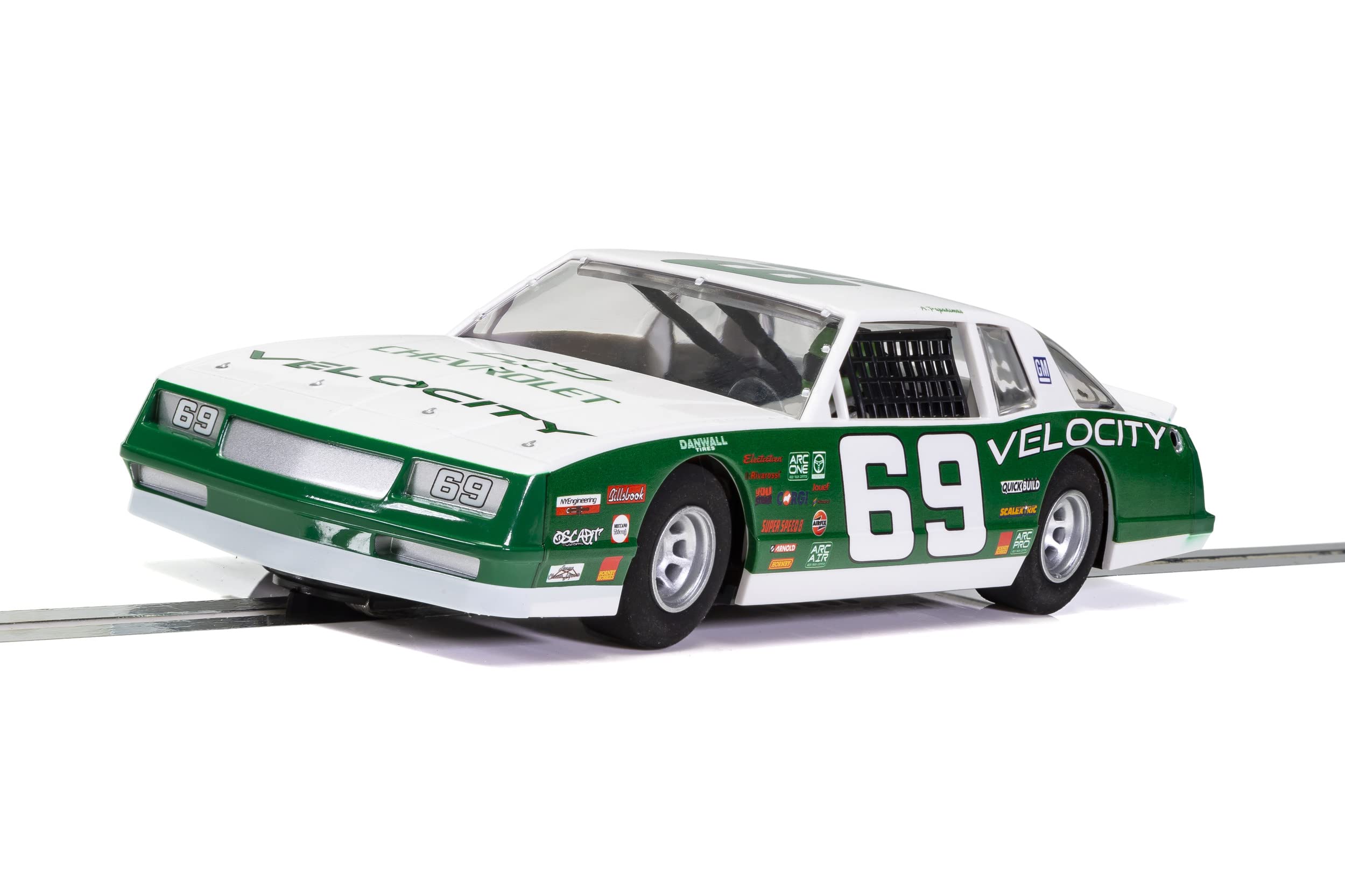 Scalextric Chevrolet Monte Carlo 1986#69 1:32 Slot Race Car C3947, Green/White