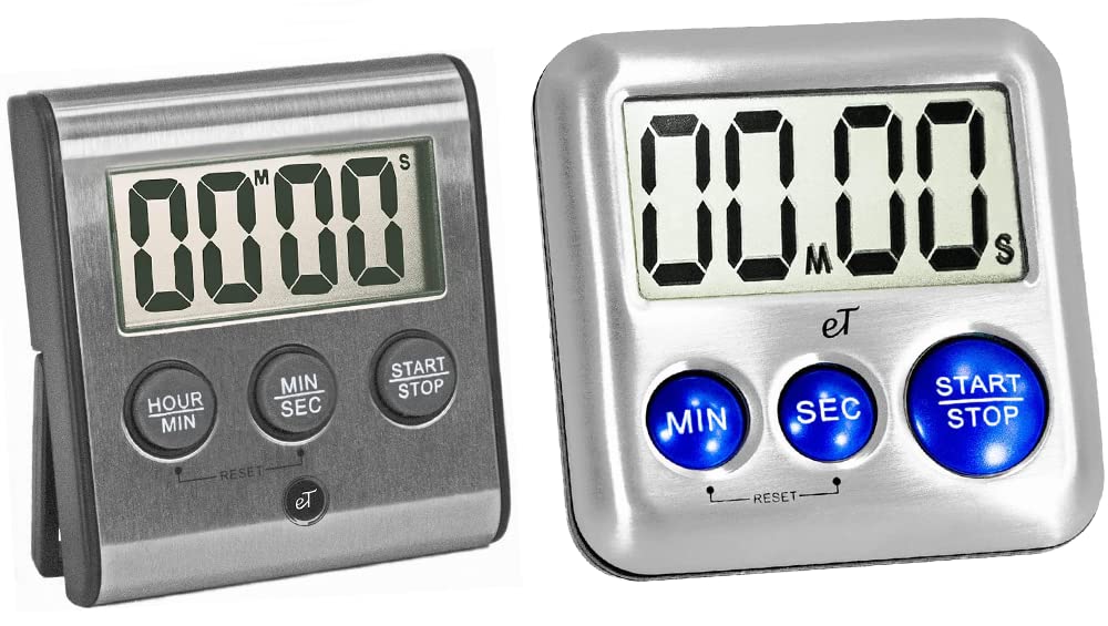 eTradewinds Elegant Digital Kitchen Timers 2 Pack Bundle Featuring Stainless Steel Models eT-78 and Model eT-24, Auto Shutoff Auto Memory