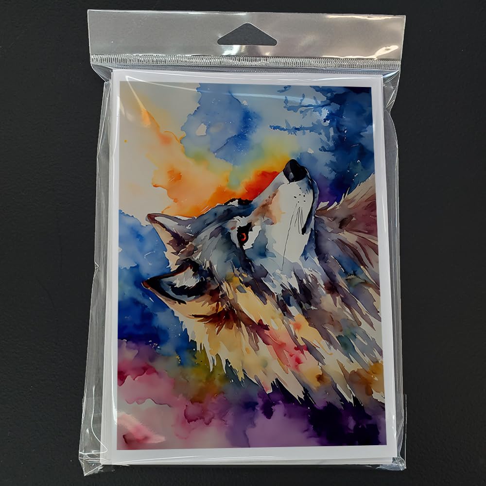 Caroline's Treasures DAC3008GCA7P Wolves Wolf Greeting Cards Pack of 8 Blank Cards with Envelopes Whimsical A7 Size 5x7 Blank Note Cards