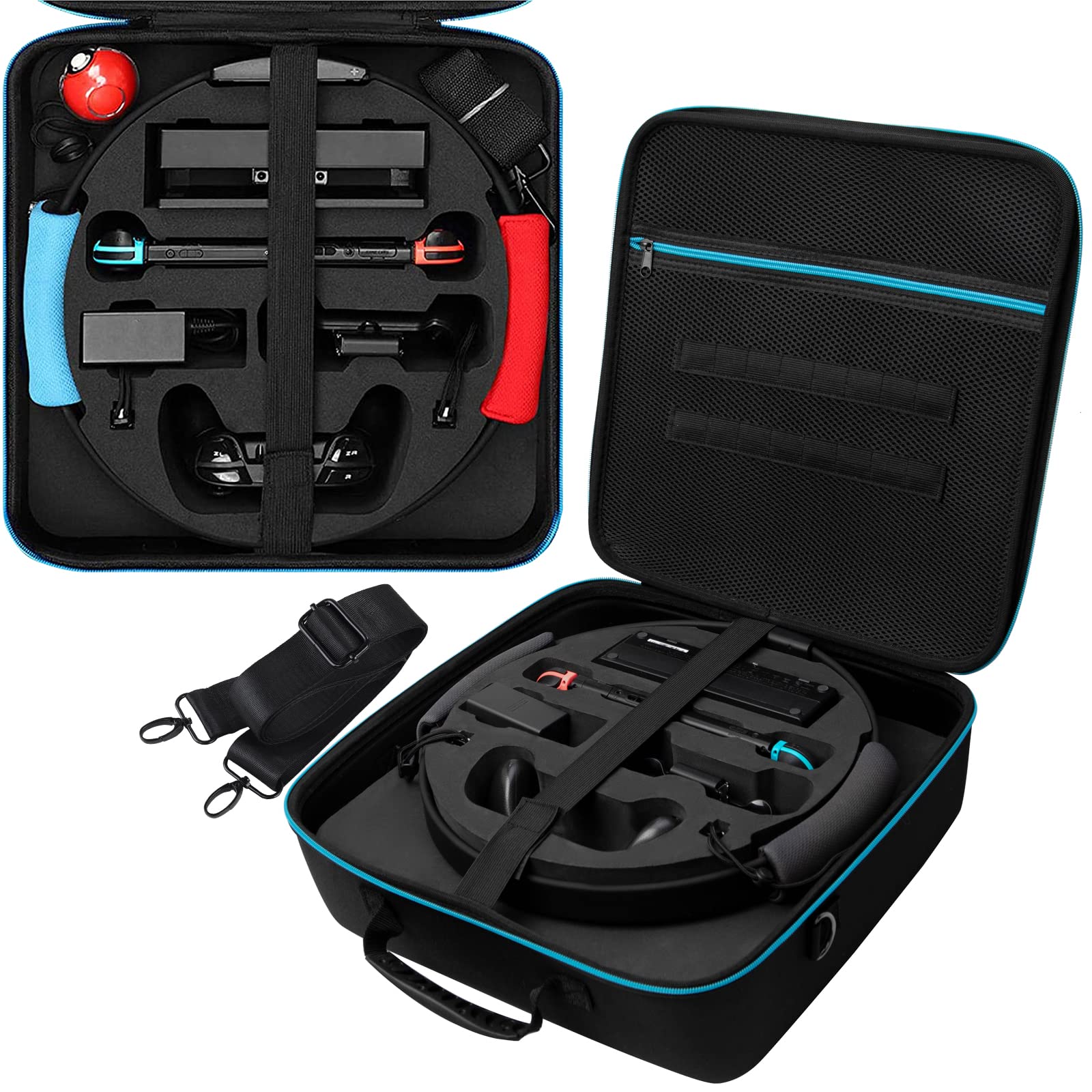 Carrying Storage Case for Nintendo Switch/Switch OLED Model/Ring Fit Adventure, Portable Travel All Protective Hard Messenger Bag Soft Lining 16 Games for Switch Console Pro Controller & Accessories