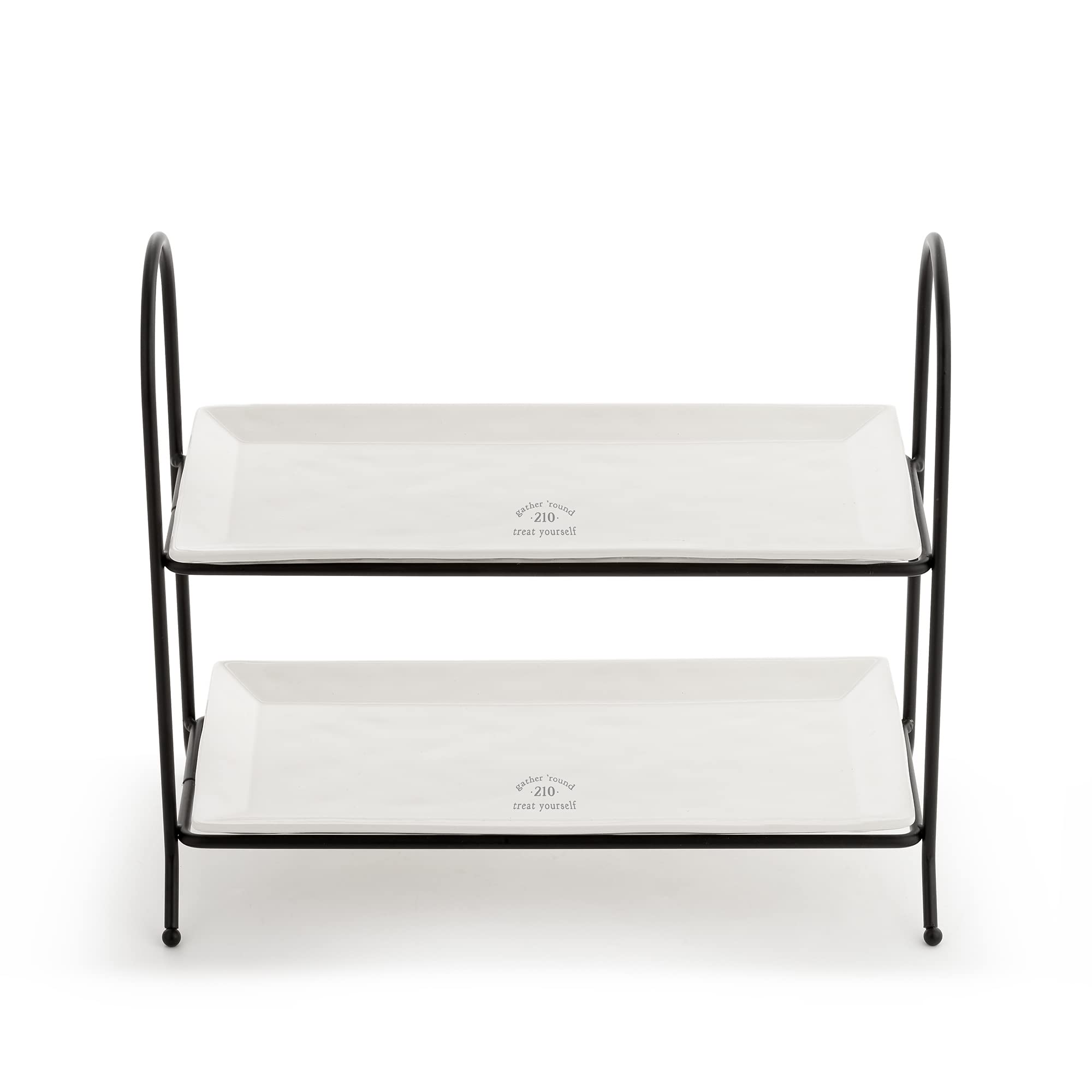 Demdaco Treat Yourself Classic White 12.5 x 11 Ceramic Two Tiered Serving Trays