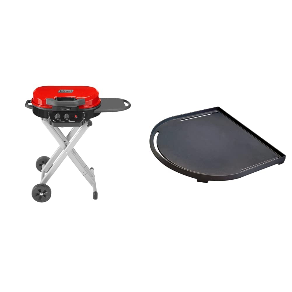 Coleman RoadTrip 225 Portable Propane Grill + Cast Iron Griddle and Grill Grate Accessory