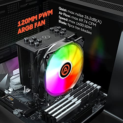 CPU Cooler with 5 Direct Contact Heatpipes, ARESGAME River 5 CPU Air Cooler for Intel/AMD with 120mm SYNC ARGB PWM Fan (5V ARGB Header is Required on Motherboard)