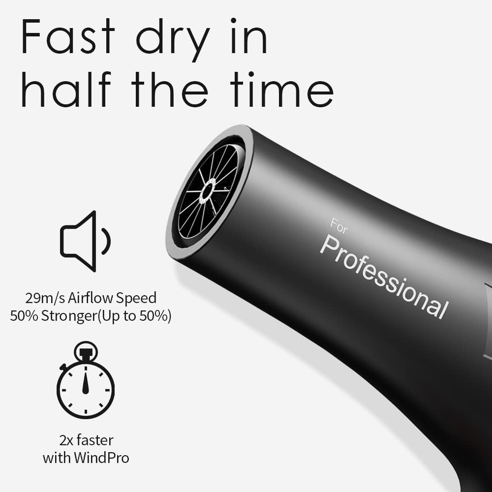 Faszin Ionic Salon Hair Dryer, Professional Blow Dryer 2200W AC Motor Fast Drying with 2 Speed, 3 Heat Setting, Cool Button, with Diffuser, Nozzle, Concentrator Comb for Curly and Straight Hair
