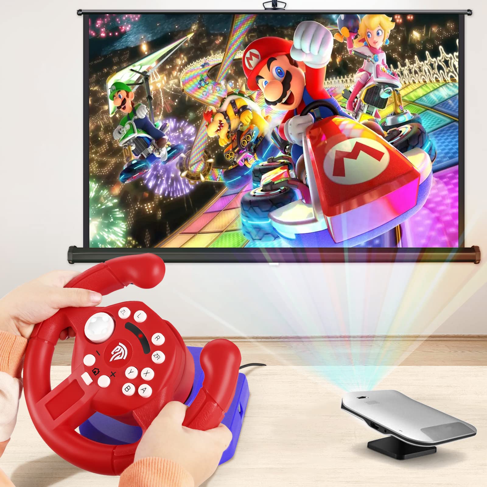 EasySMX Kirin 37C1 Gaming Steering Wheel,Nintendo Switch Mario Kart Steering Wheel, 90 Degree Racing Wheel and Linear Pedals, for Nintendo Switch/Lite/OLED/PC/PS3/Android