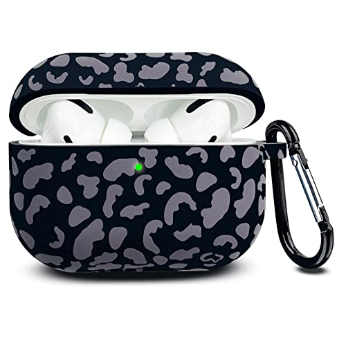 KOUJAON AirPods Pro Case Cover Soft Silicone Protective Skin with Keychain Cute Printed AirPods Pro Wireless Charging Case 2019 Full-Body Shockproof Shell for Women Men (Grey Cheetah)