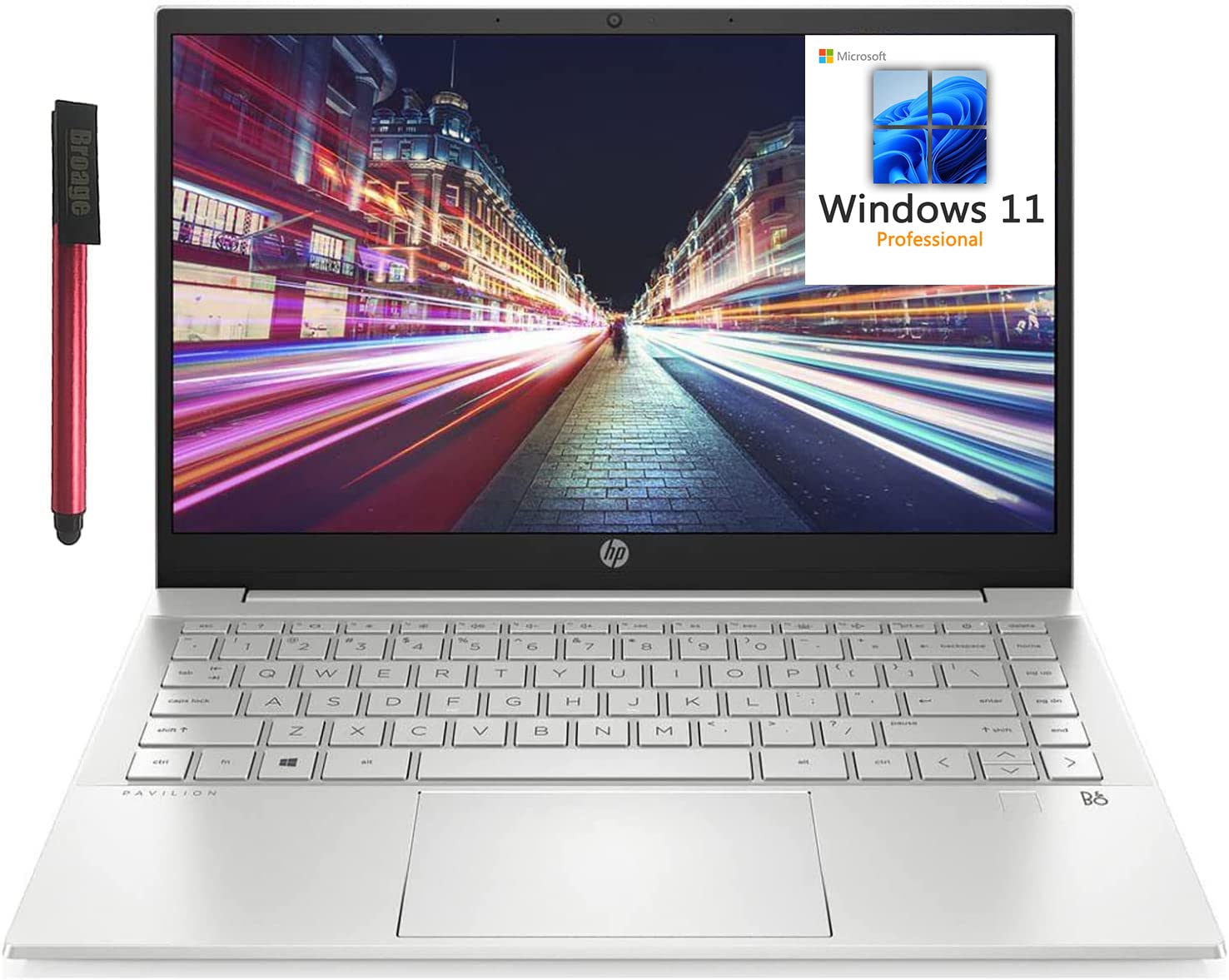 HP 2022 Pavilion 14 Laptop, 14" FHD 400 nits, Intel Quad-Core i7-1195G7 up to 5.0GHz, 32GB DDR4 RAM, 2TB PCIe SSD, WiFi 6, BT, Backlit KB, Fingerprint Reader, Windows 11 Pro, BROAG 64GB Flash Stylus