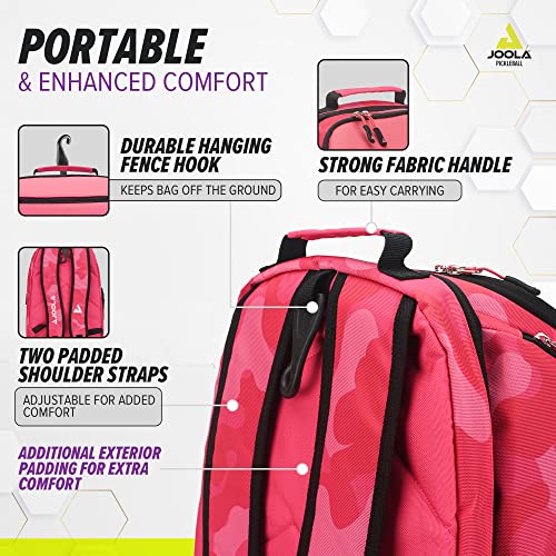 JOOLA Pickleball Bag - Vision II Deluxe Pickleball Backpack - Large Paddle Bag fits 4 Pickleball Paddles & Gear - Fence Hook, Extra Pockets, Ventilated Shoe Storage - Pink