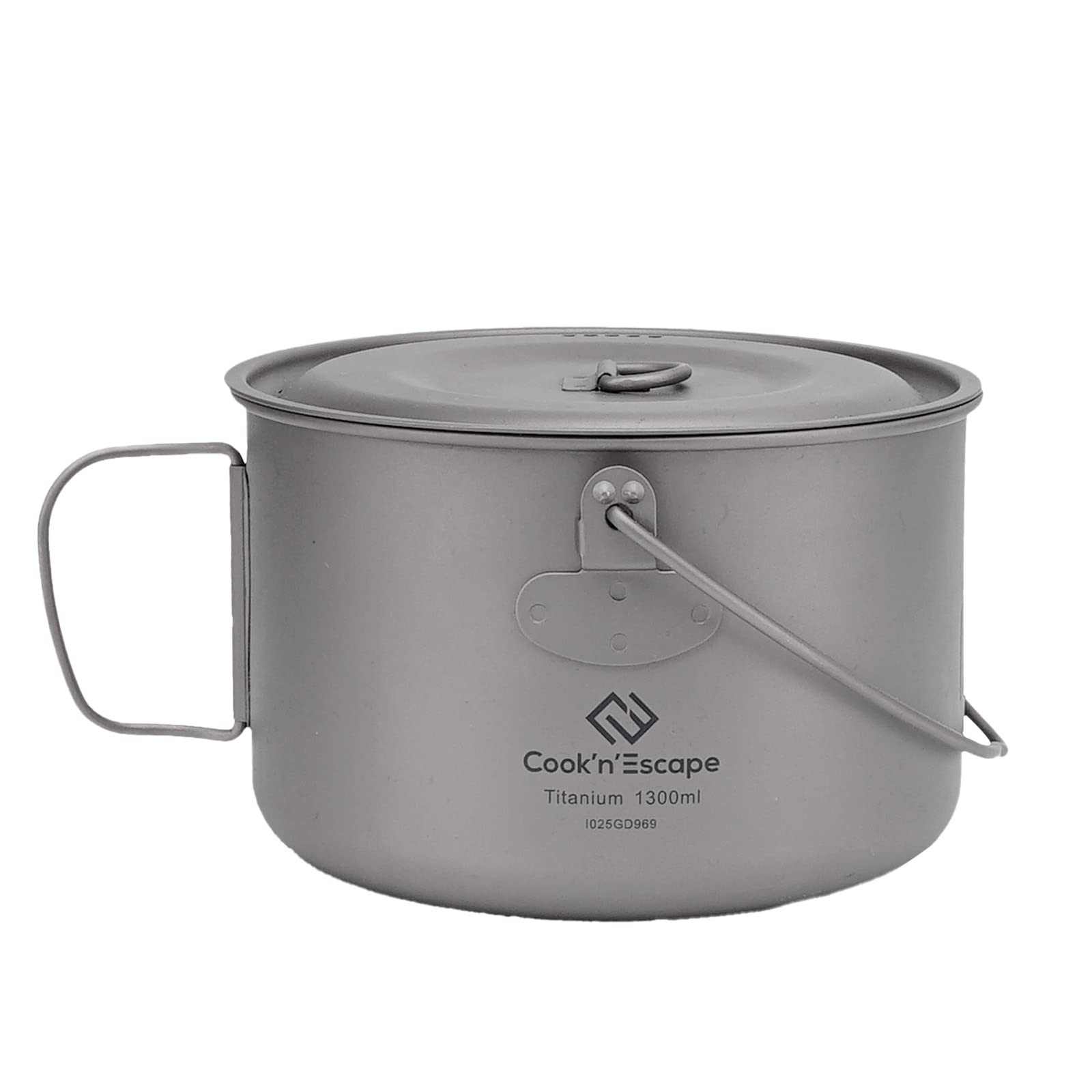 COOK'N'ESCAPE 1950ml Titanium Hanging Pot Camping Cooking Pot, 2 in 1 Ultralight Cookware Pot and Pan Set with Folding Handle for Outdoor Cookset Open Over Fire Hiking Backpacking