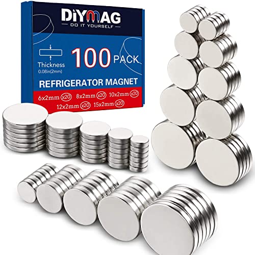 DIYMAG 100Pcs Magnetic Dot with Self Adhesive, Round Magnets Magnetic Tape Flexible Magnet Sheets with Adhesive for Crafts, Photos and Die Storage Easy Peel and Stick, 0.8 x 0.04inch