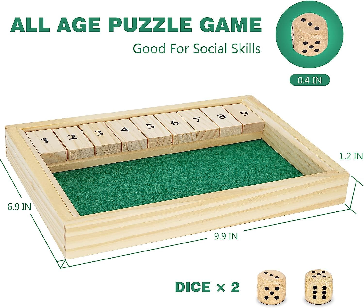 Win SPORTS Wooden Shut The Box Game - Dice Game 2 Player,Board Game,Classics Tabletop Version,Popular Pub Game,Math,Travel for Kids #9