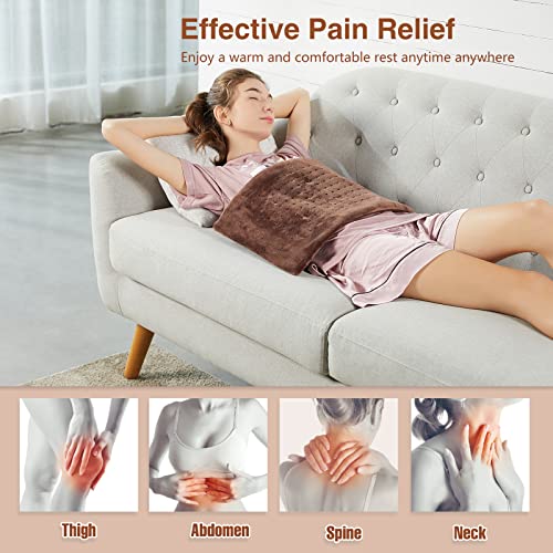 Mosabo Electric Heating Pad for Cramps and Back,Neck,Shoulder Abdomen Pain Relief,12"x24" Extra Large Heat Pad , LCD Controller Heated Pad with 6 Heating Levels - Adjustable Auto Off Time - Brown