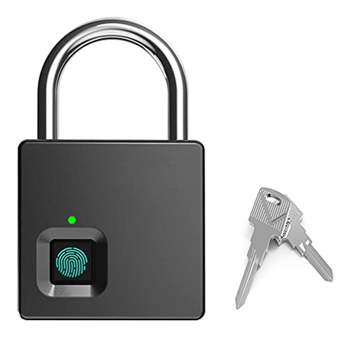 Fingerprint Padlock - with 2 Keys Backup - IP66 Waterproof Suitable for Outdoor - Heavy Duty Security Smart Lock with USB (Black)