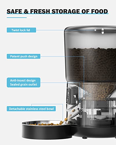 Tomxcute Automatic Cat Feeders, 4L Cat Dry Food Dispenser, Auto Dog Feeder Small Timed Pet Feeder with Stainless Steel Bowl, Push-Type Clog-Free Design, 1-4 Meals Portion Control for Cats and Dogs