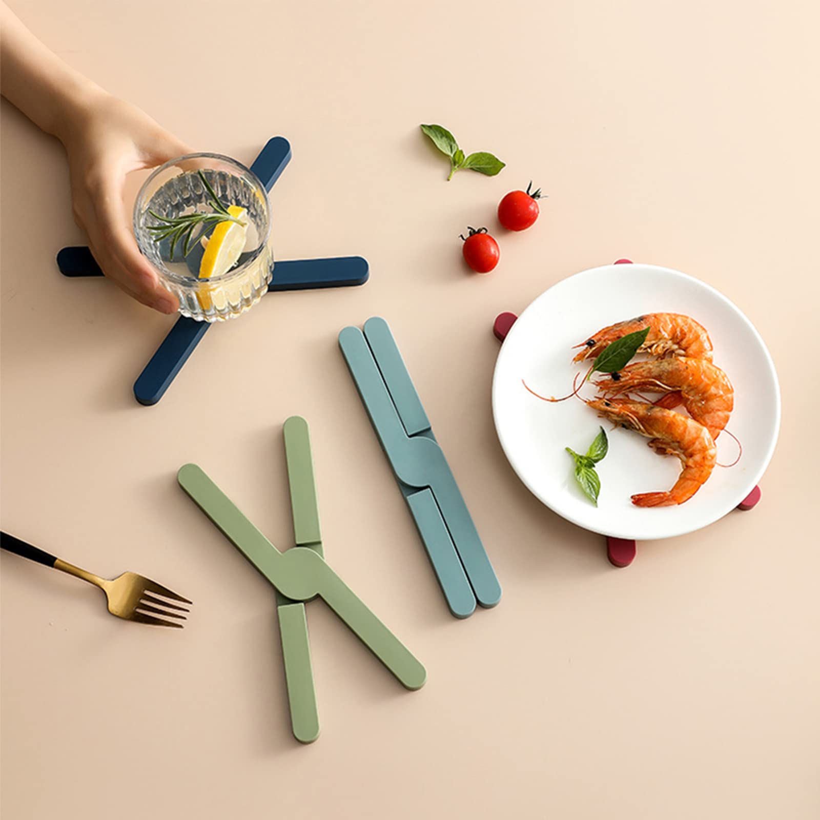 Foldable Silicone Trivets Non-Slip Heat-Resistant Folding Pad with Collapsible Cross Design for Hot Dishes Hot Pots and Pans (5PCS)