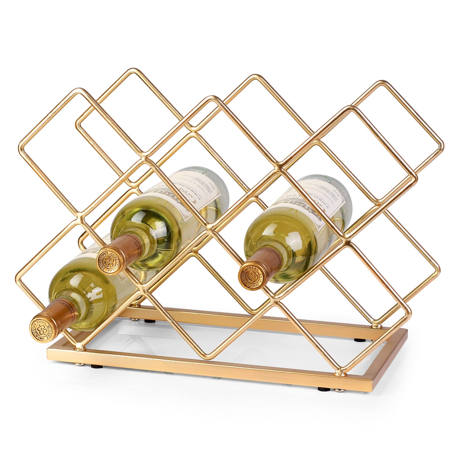 Drincarier Countertop Wine Rack - 10 Bottle Freestanding Modern Gold Metal Small Wine Rack - Tabletop Wine Holder Stand for Cabinet, Pantry, Wine Bottle Storage……
