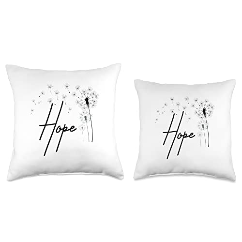 Hope Black Flower Dandelion design Word That Say Hope-Dandelion Flowers Throw Pillow, 18x18, Multicolor