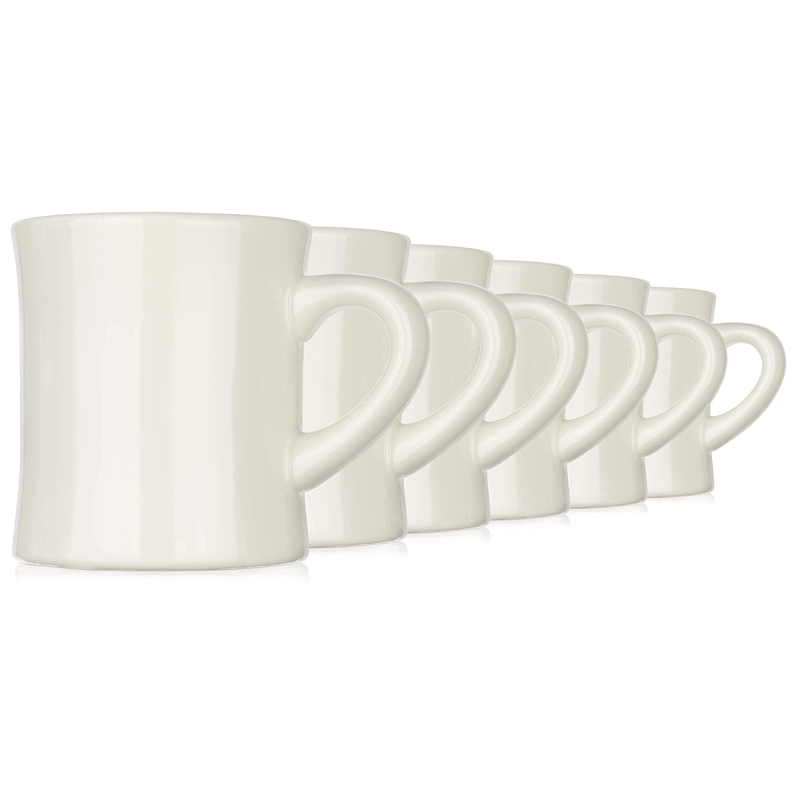 COLETTI Off White Coffee Mugs Set Of 6 β Diner Coffee Mug 11 oz β Mug Set, Stoneware Coffee Mugs, Coffee Cups Ceramic β Diner Coffee Mugs Heavy Retro Style β Dishwasher & Microwave Safe