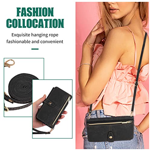 SZHAIYU Compatible with iPhone 13 pro max Crossbody case Wallet Purse for Women Girls Handbag with Card Holder Zippper Flip PU Leather Shoulder Strap Cover 6.7'' (Black,13 Pro Max)
