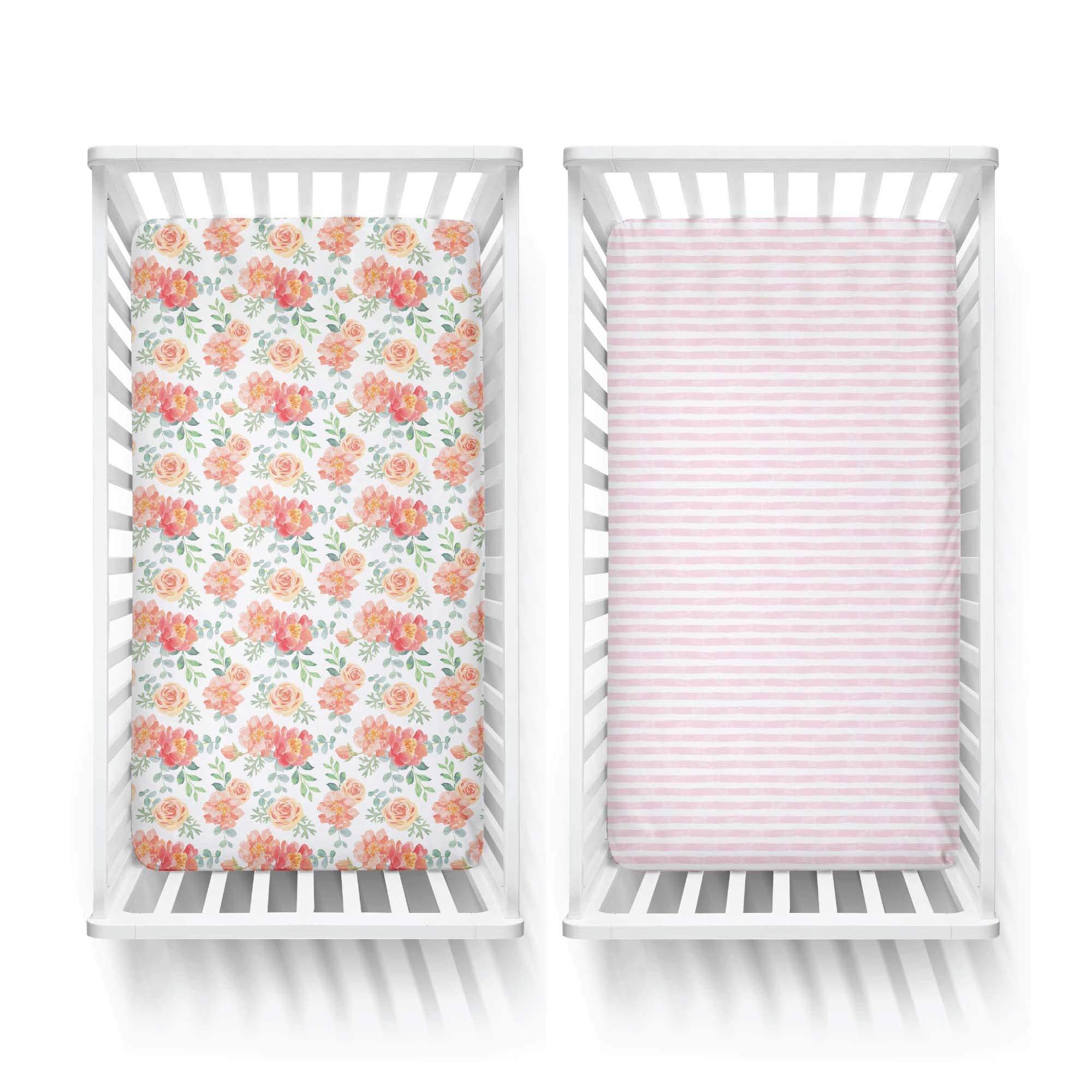 Featherhead™ 2-Pack Fitted Crib Sheets - 100% Cotton - 52" x 28" x 9" for Standard Crib and Toddler Mattress (Jersey Garden Floral)
