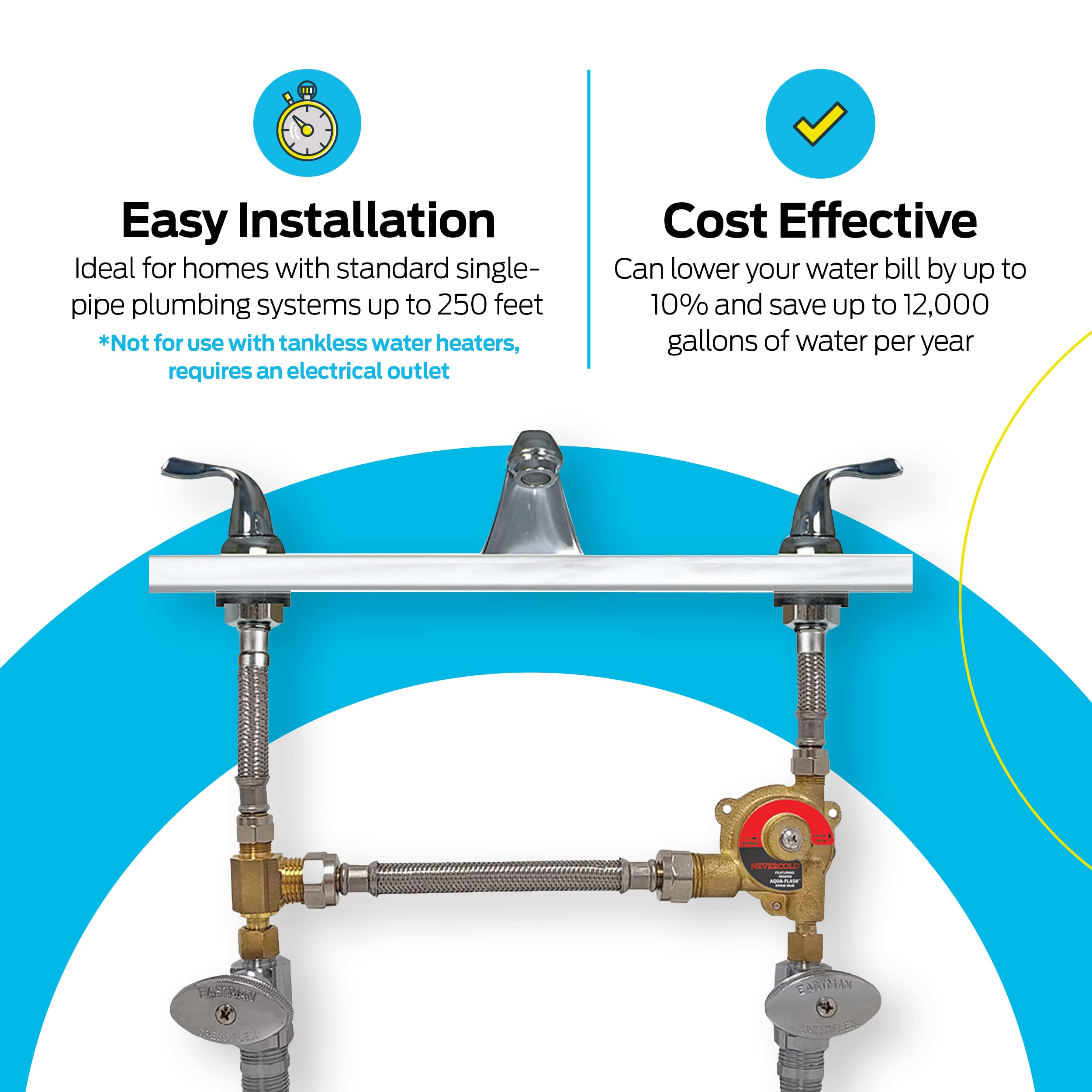 Eastman 3/4 Inch Nevercold Universal Hot Water Recirculation Pump Kit, Brass, 70600