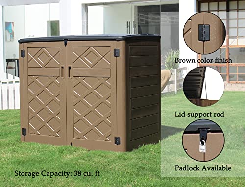 Mrosaa Large Horizontal Storage Sheds,38 cu.ft Resin Garden Shed Weather Resistance,Outdoor Storage Box Lockable for Patio,Backyard,Garden,Home(Brown)