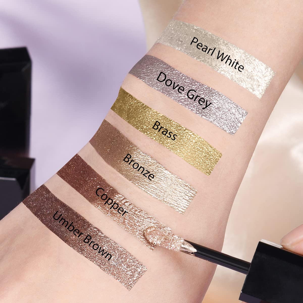 EYESEEK 6PCS Liquid Glitter Eyeshadow Metallic Eye Makeup Set, Brilliant Cream Gel Shimmer Eye Shadow Brightener Eyeliner, Eyes Liner Make Up Kit - Metallic Brown