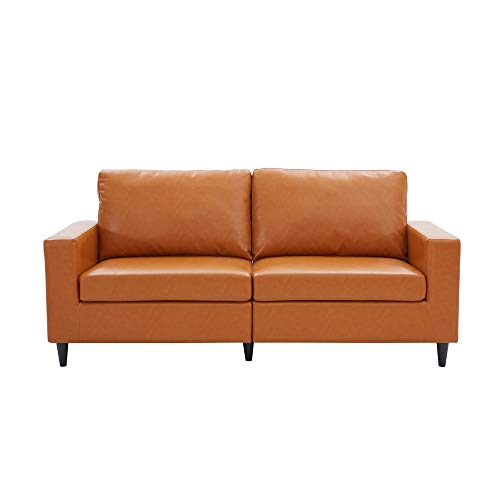 Goohome 3 Seat Sofa Modern Style PU Leather Upholstered Couch Furniture for Small Spaces Office, Brown Home