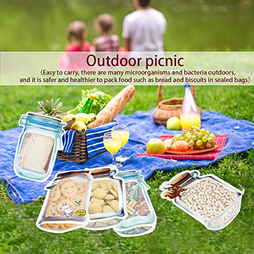 KELYDI Reusable Ziplock Bags, 10 Packs Mason Jar Zipper Bags Portable Leak-proof Plastic Food StorageĀ Pouch Bag for Snack Sandwich Nuts Biscuits Travel Picnic Camping