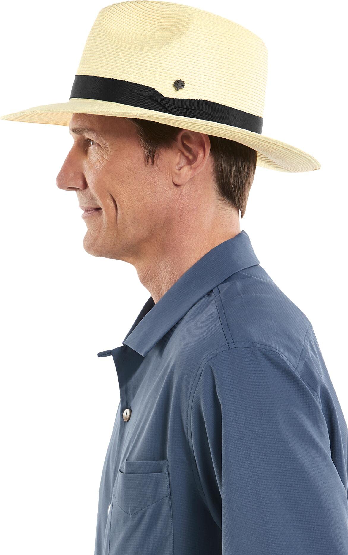 Coolibar UPF 50+ Men's Women's Peyton Lightweight Fedora - Sun Protective (XX-Large- Ivory/Black)